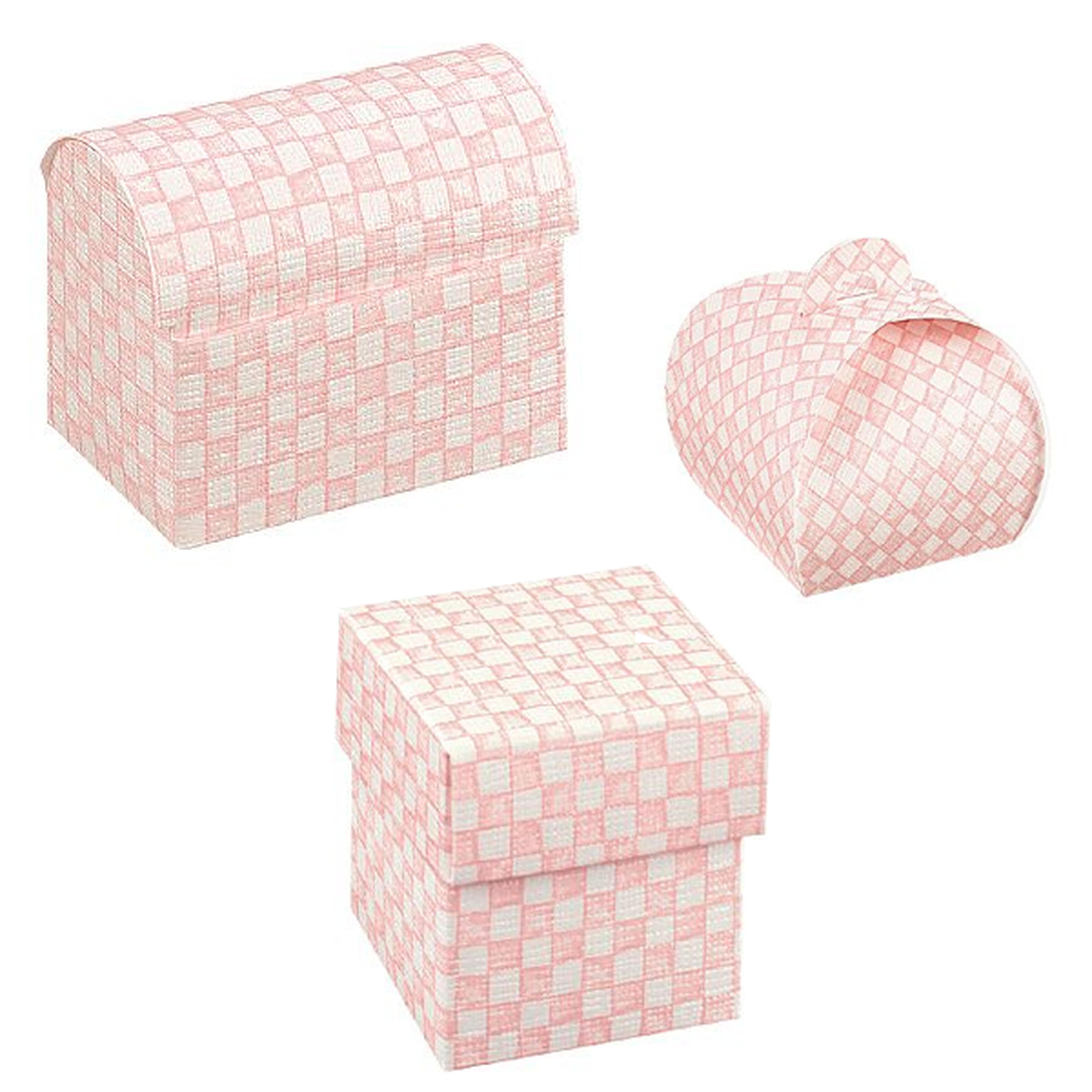 Pink and White Checked Linen Confection Boxes